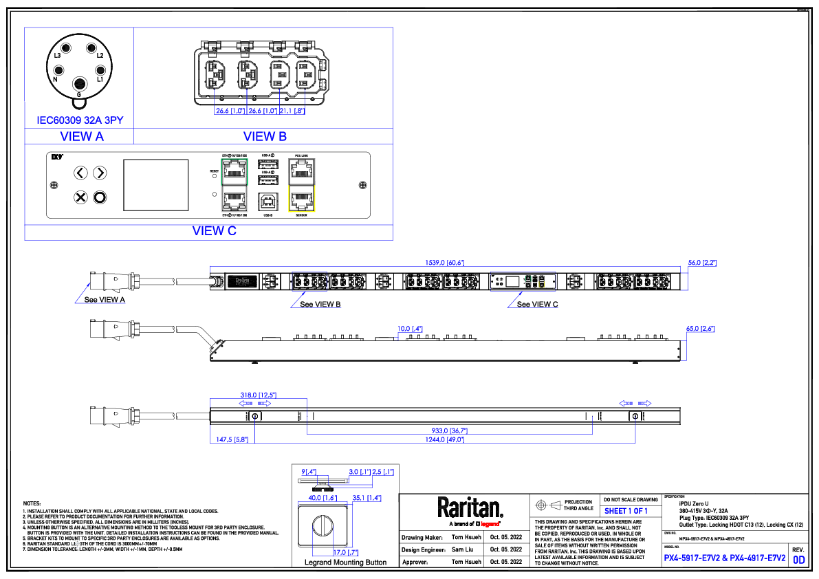 24-Port switchable Rack-PDU with Metering, 400V, 3-Phase, 22.2kVA, 32A ...